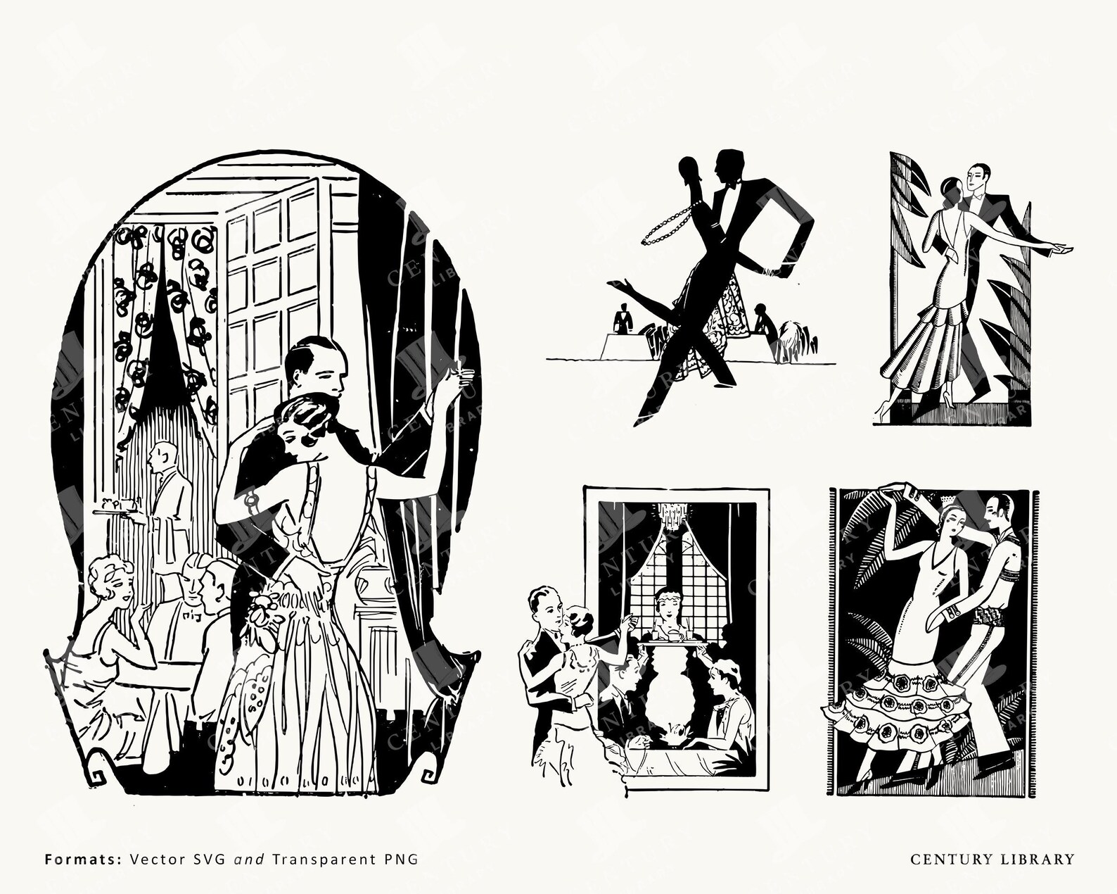 Vintage Ballroom Dance Clipart PNG and SVG - Flapper Era Couples, Swing ...