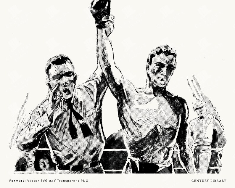 Vintage Boxing Clipart: Retro Fighters, Referees (PNG, SVG Digital ...