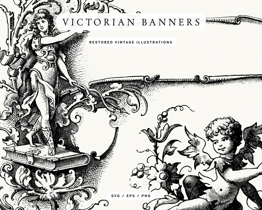 Vintage Victorian Banners: Line Art Illustrations (digital Download) - Etsy