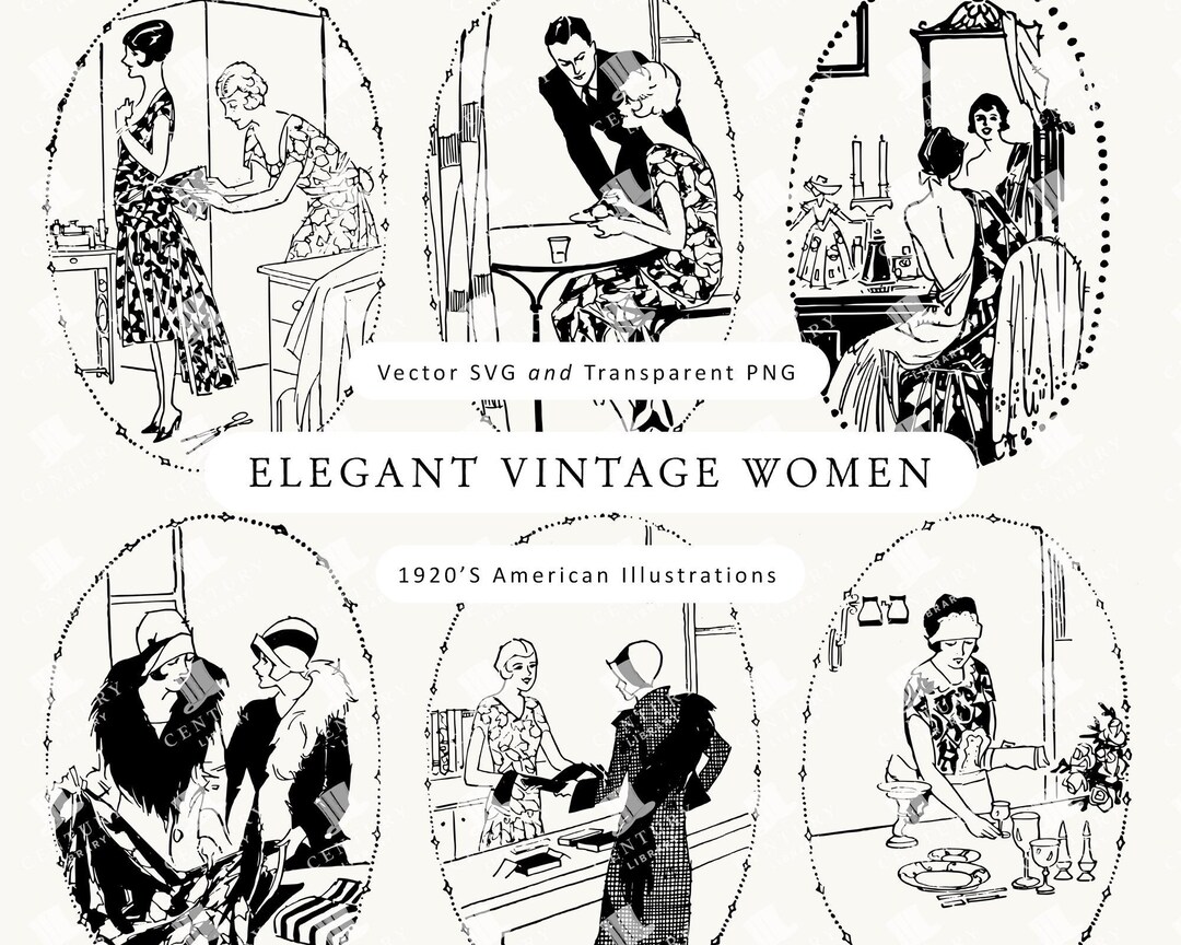 1920s Fashion Clipart: Vintage Woman Illustrations, PNG & SVG (digital ...