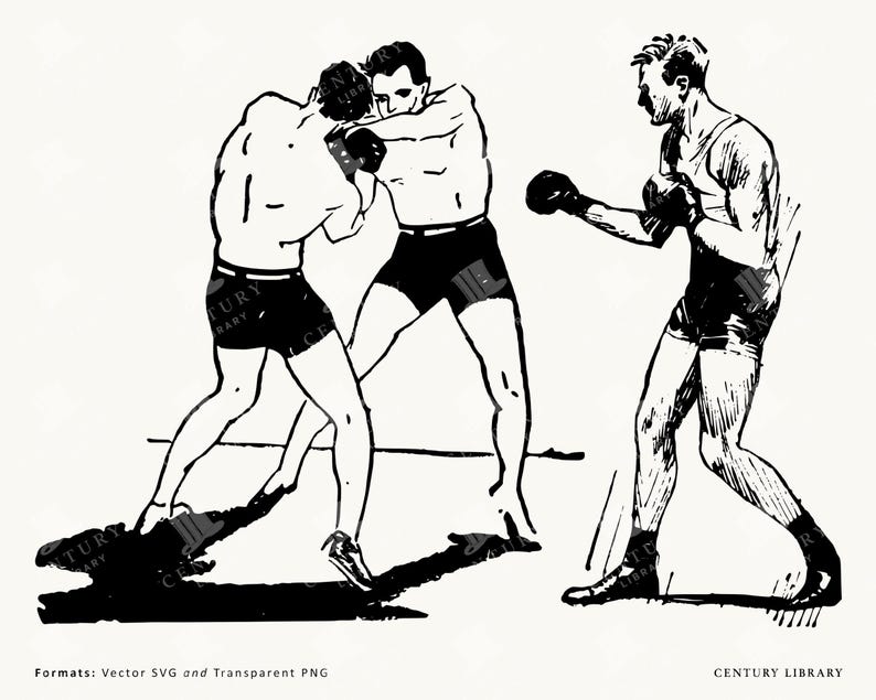 Vintage Boxing Clipart: Retro Fighters, Referees (PNG, SVG Digital ...