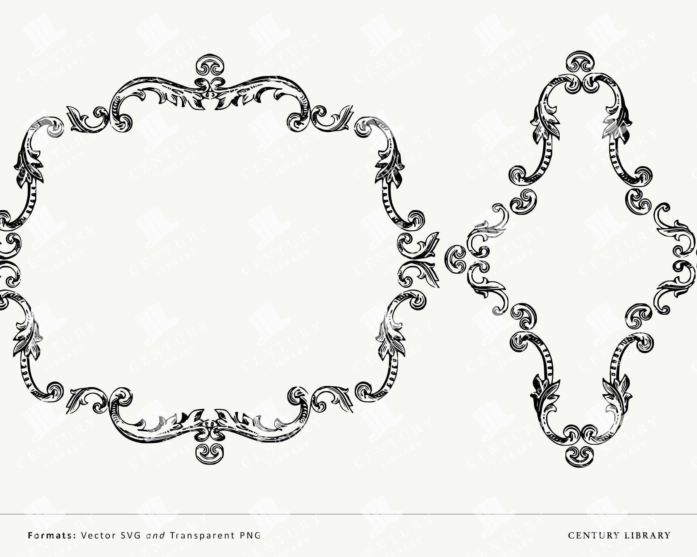 Ornate Scroll Frame Clipart: Vintage Style Borders (PNG, SVG Digital ...