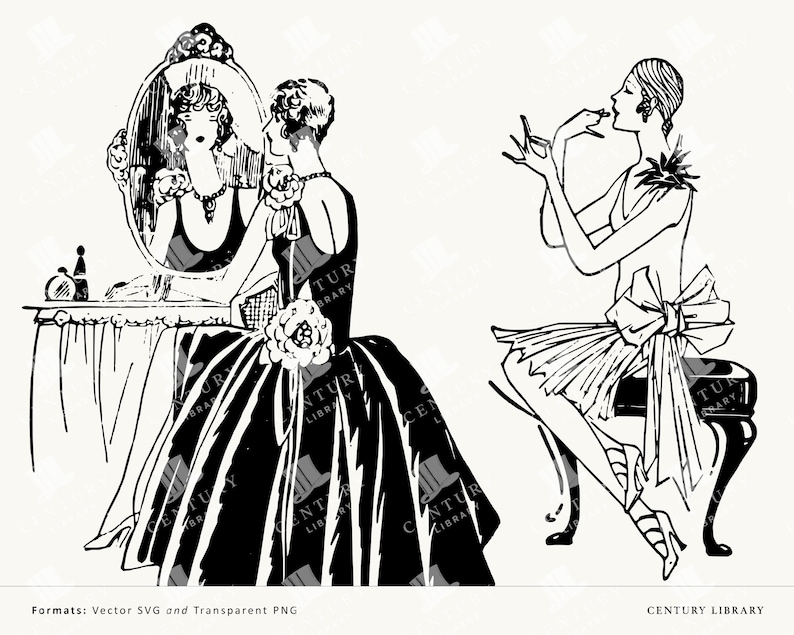 1920s Beauty Clipart: Vintage Women, Mirror & Makeup (PNG, SVG) - Etsy
