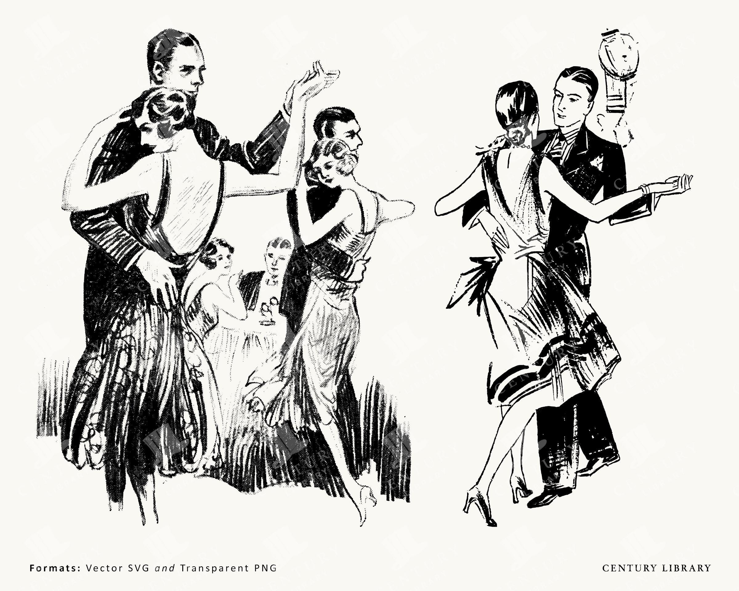 Vintage Ballroom Dance Clipart PNG and SVG - Flapper Era Couples, Swing ...