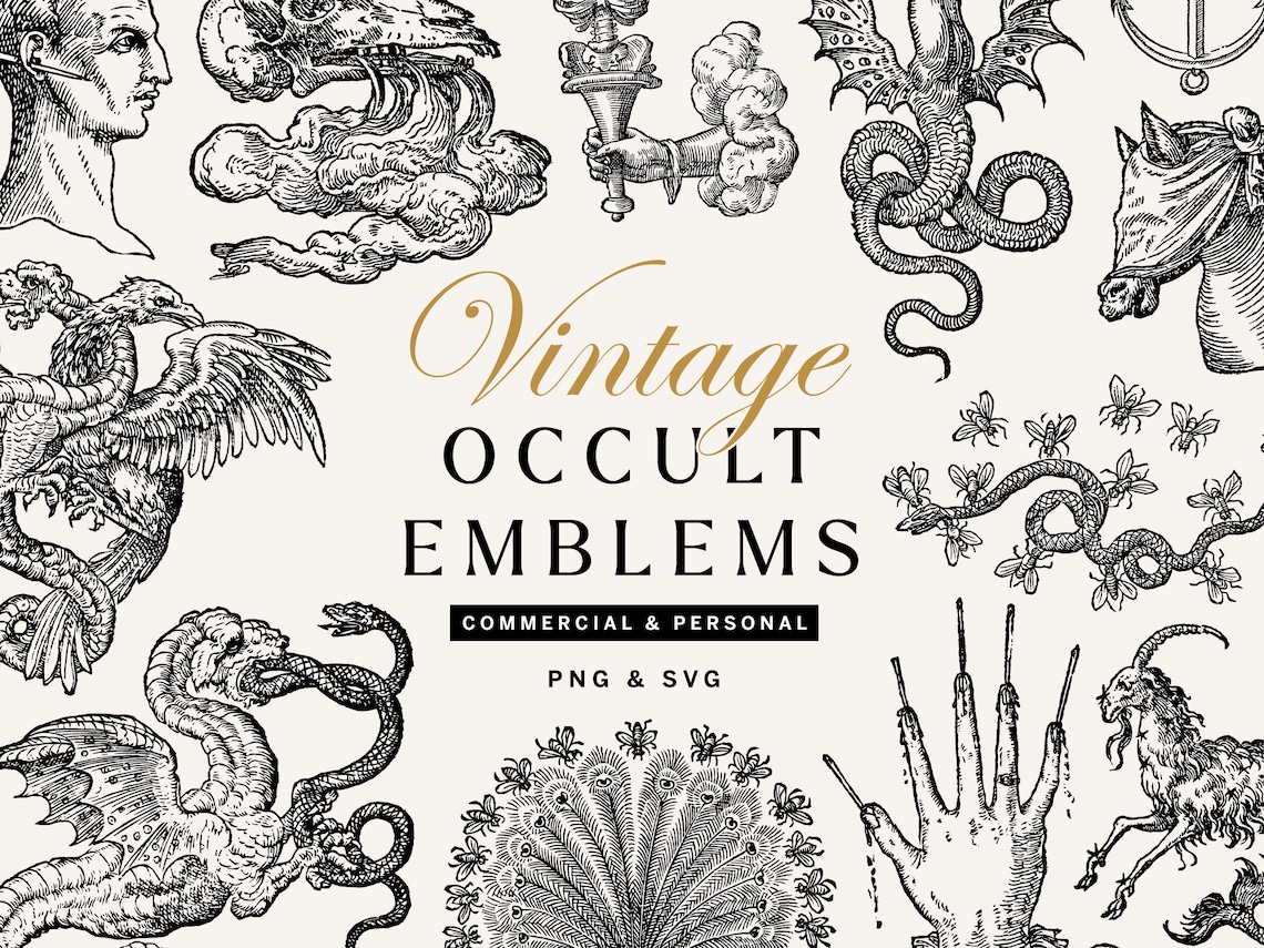 Vintage Occult Clipart PNG & SVG Bundle, Witchy Graphics Pack of ...