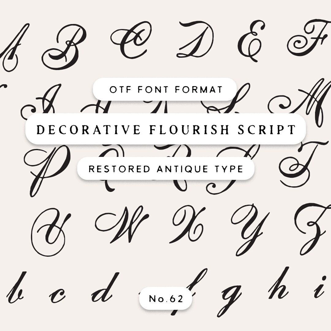 Decorative Flourish Script Antique Font Alphabet, Installable OTF Font ...