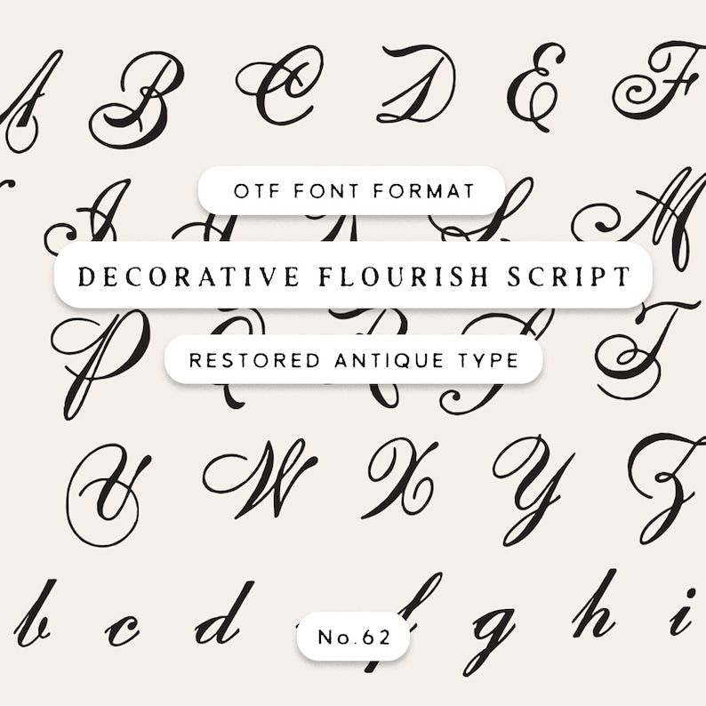 Decorative Flourish Script Antique Font Alphabet, Installable OTF Font ...