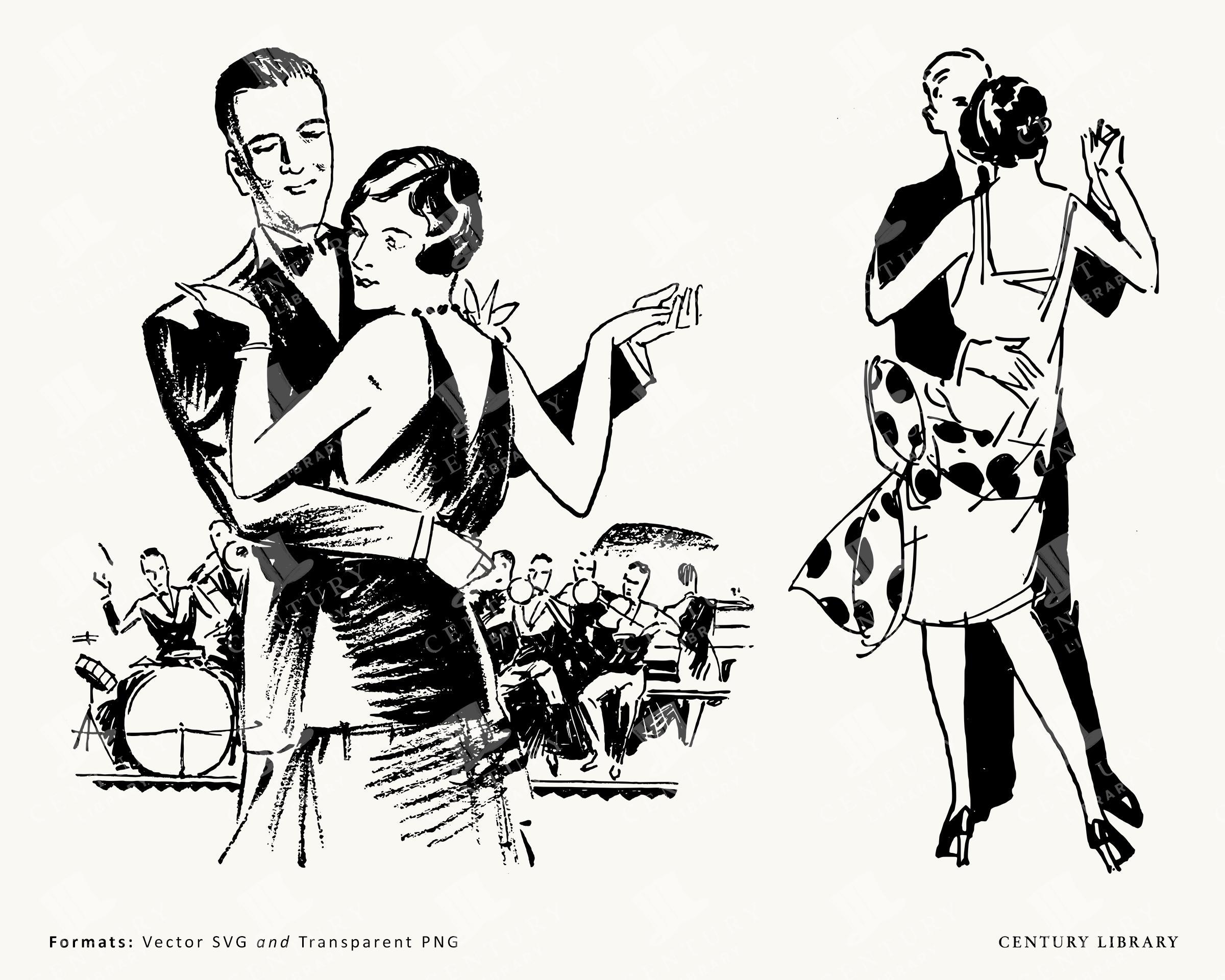 Vintage Ballroom Dance Clipart PNG and SVG - Flapper Era Couples, Swing ...