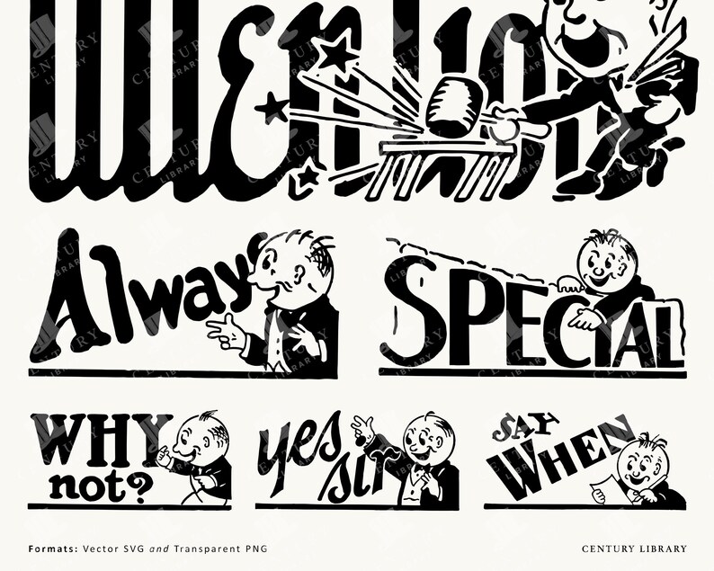 Retro Slogan Clipart: Vintage Cartoon Ad Graphics (PNG & SVG Digital ...