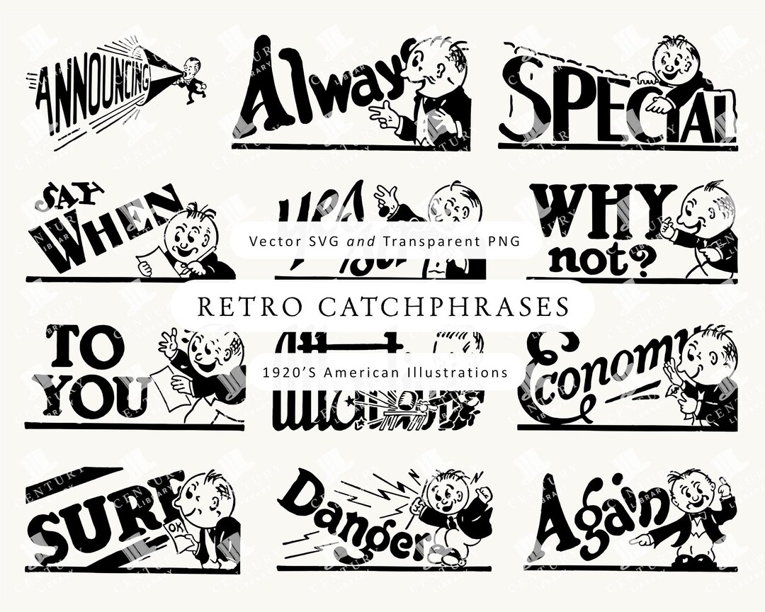 Retro Slogan Clipart: Vintage Cartoon Ad Graphics (PNG & SVG Digital ...