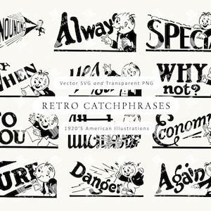 Retro Slogan Clipart: Vintage Cartoon Ad Graphics (PNG & SVG Digital ...