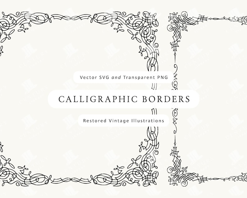 Calligraphy Borders Clipart: Vintage Ornamental Line Designs (PNG & SVG ...