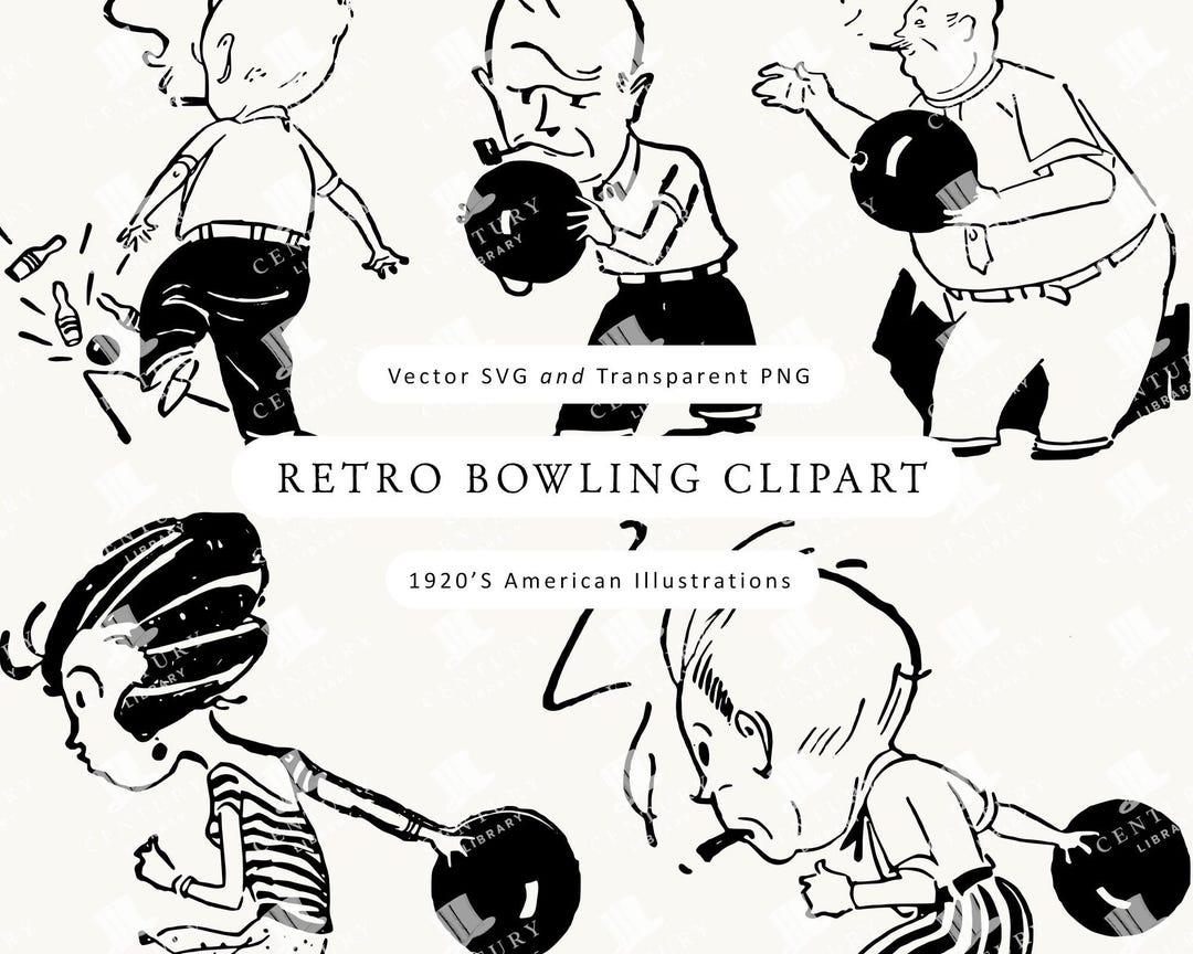 Funny Bowling Clipart: Retro Cartoon PNG & SVG (digital Download) - Etsy