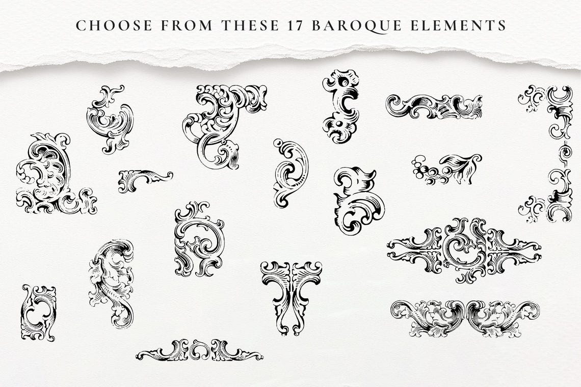 Baroque Borders and Clipart: Vintage Ornate Design Elements (SVG & PNG ...