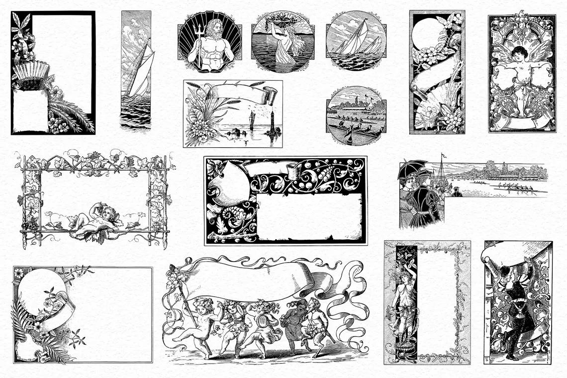 Vintage Borders and Scenic Frames, Restored Engravings, PNG and SVG ...