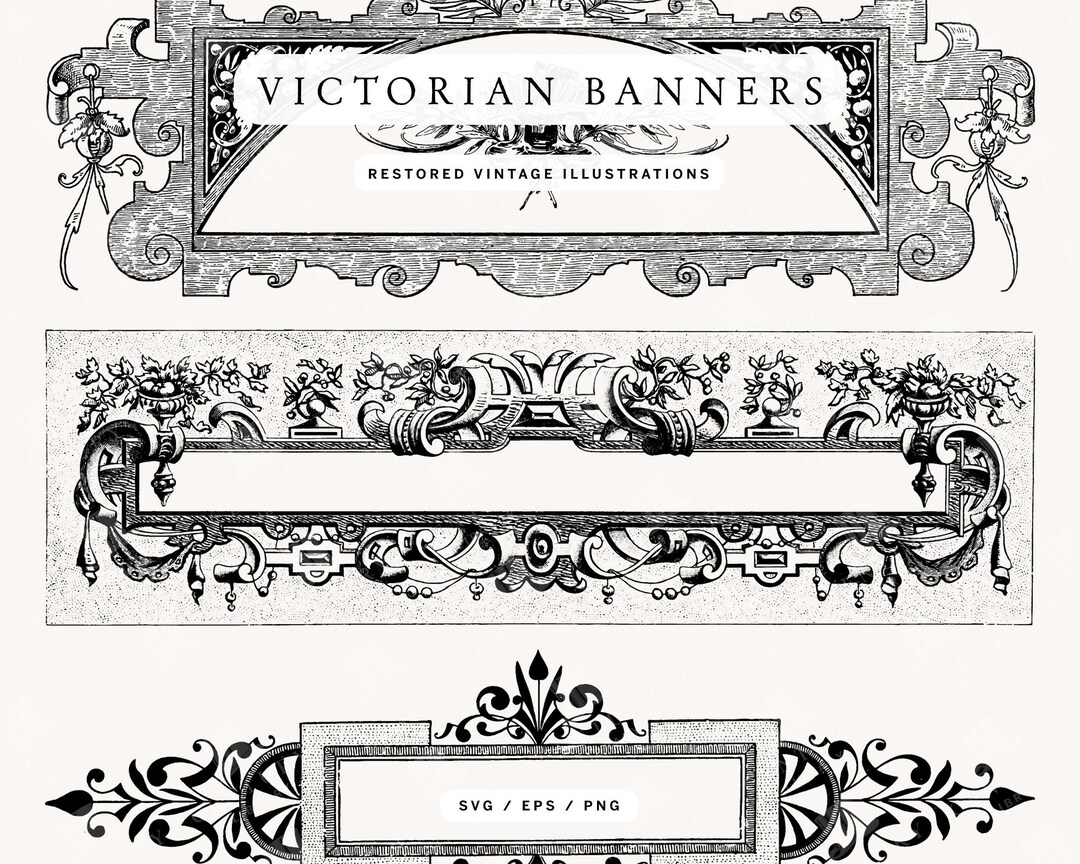 Vintage Victorian Banners: Vector Label Templates (PNG, SVG, EPS) - Etsy