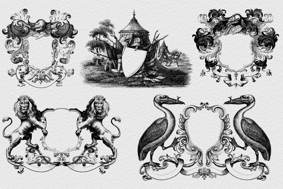 Vintage Heraldic Shield Illustrations, Crest Frame PNG/SVG Clipart ...