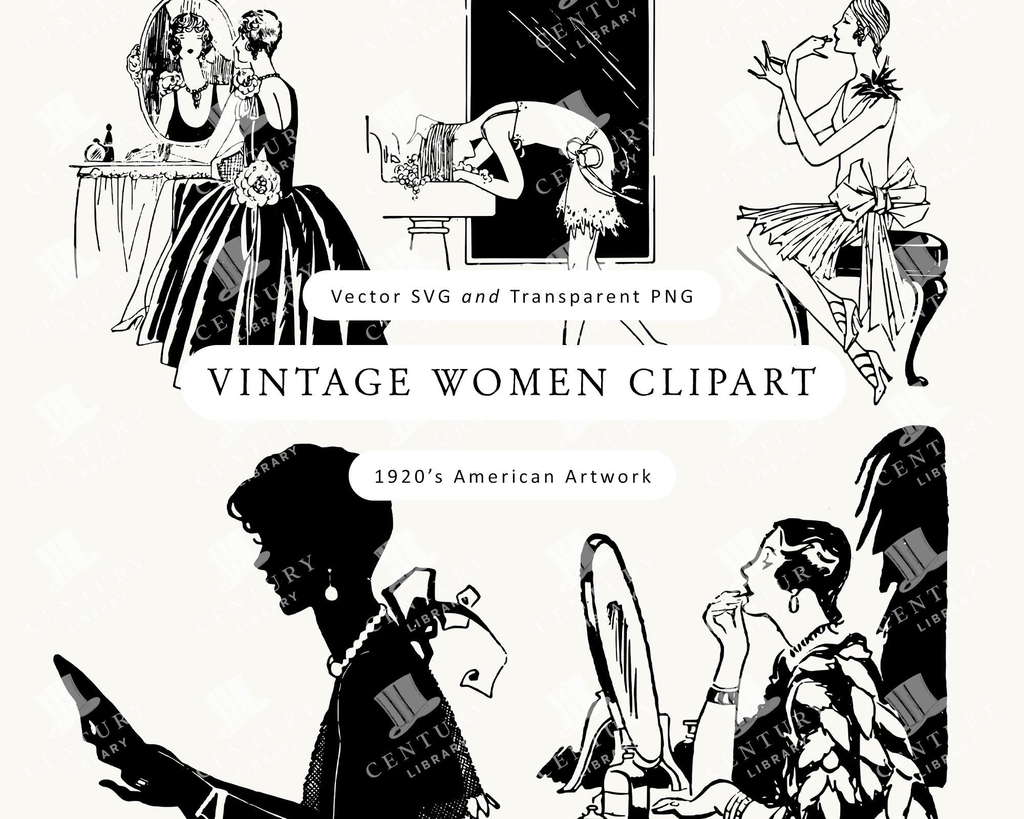 1920s Beauty Clipart: Vintage Women, Mirror & Makeup (PNG, SVG) - Etsy
