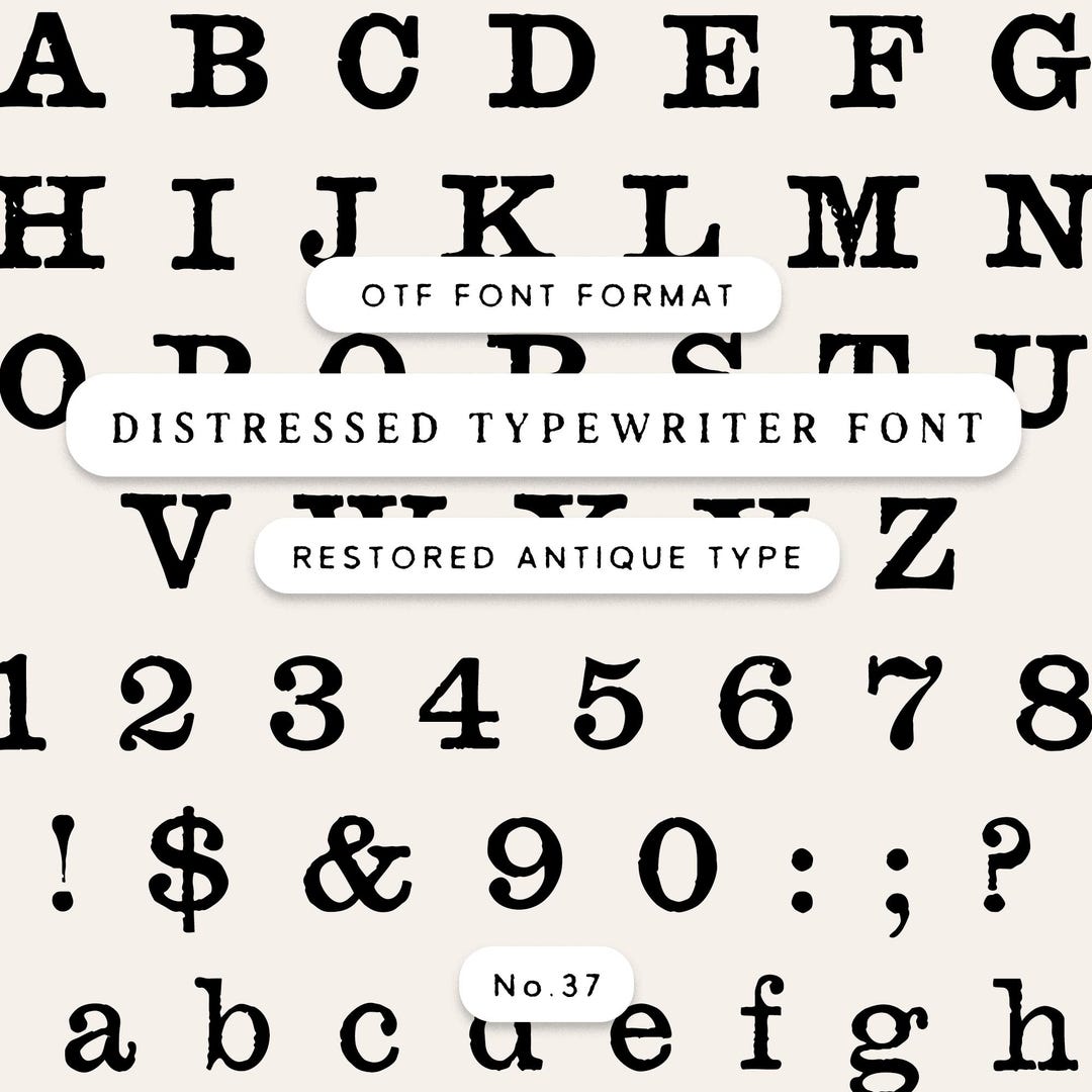 Distressed Typewriter Font No.37, Restored Antique Vintage Serif ...