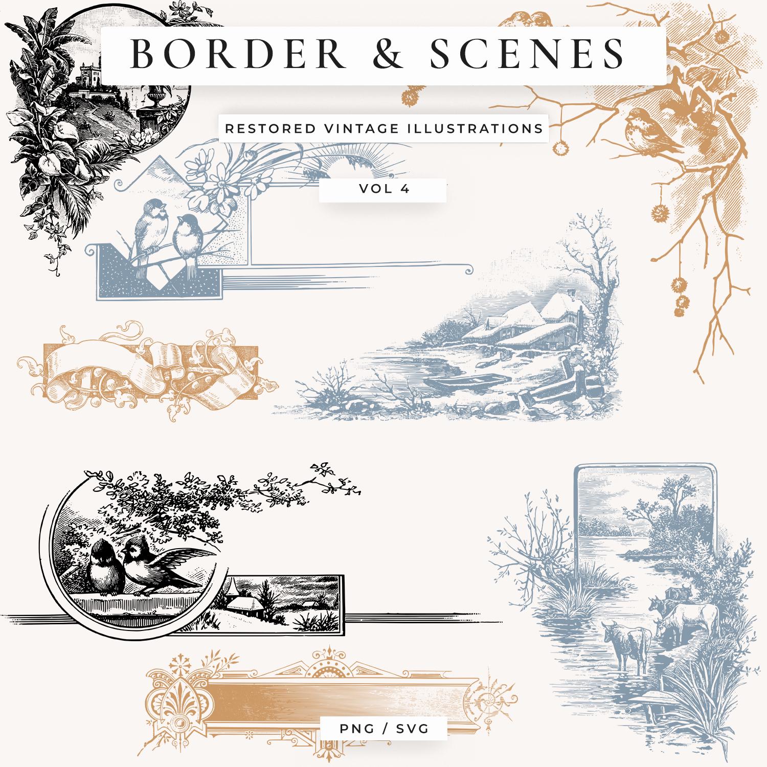 Vintage Borders and Scenic Frames, Restored Engravings, PNG and SVG ...