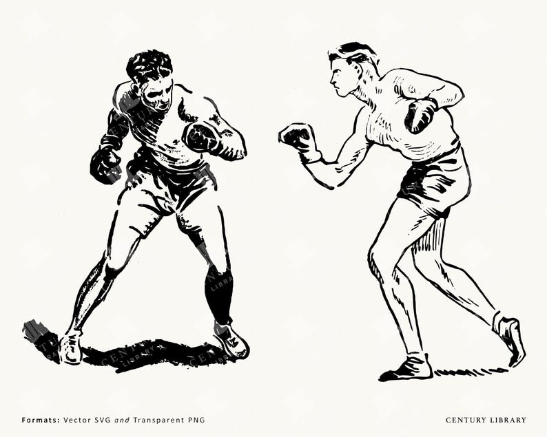 Vintage Boxing Clipart: Retro Fighters, Referees (PNG, SVG Digital ...