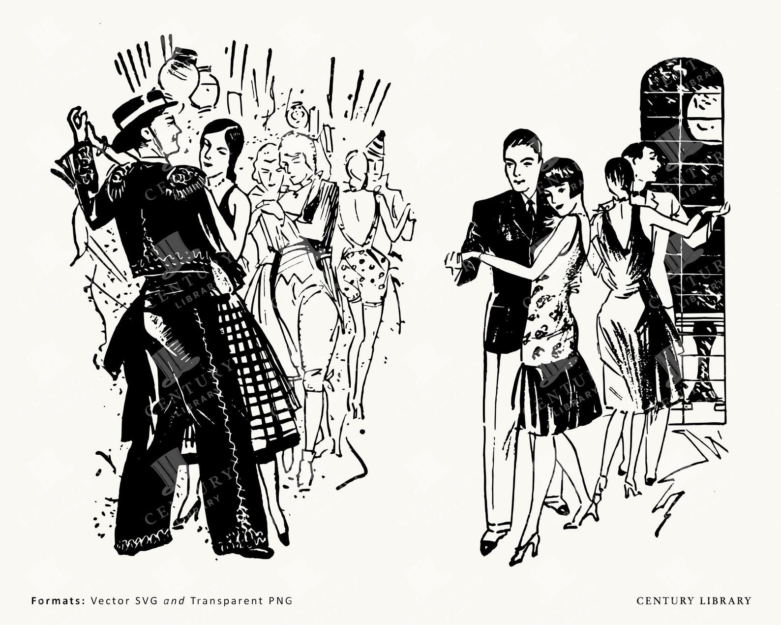 Vintage Ballroom Dance Clipart PNG and SVG - Flapper Era Couples, Swing ...