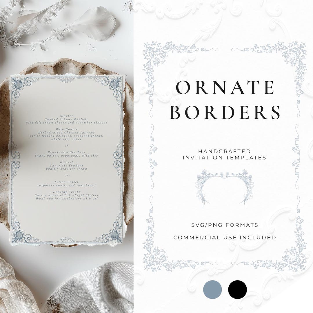 Ornate Borders and Elegant Frame Templates, SVG and PNG, Invitations ...
