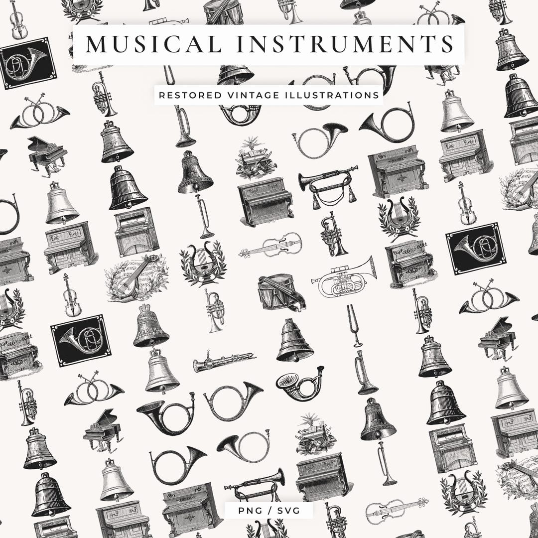 Vintage Musical Instruments Clipart, Restored Illustrations PNG & SVG ...
