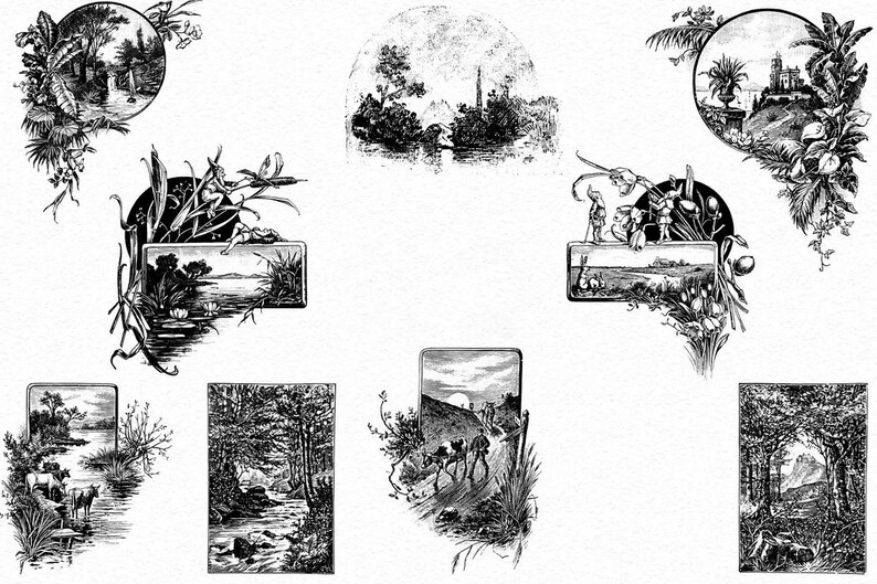 Vintage Borders and Scenic Frames, Restored Engravings, PNG and SVG ...