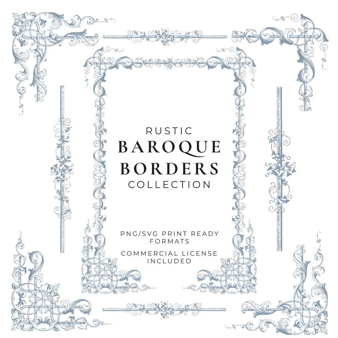 Rustic Baroque Borders, Ornate Frames and Corners, PNG and SVG Wedding ...