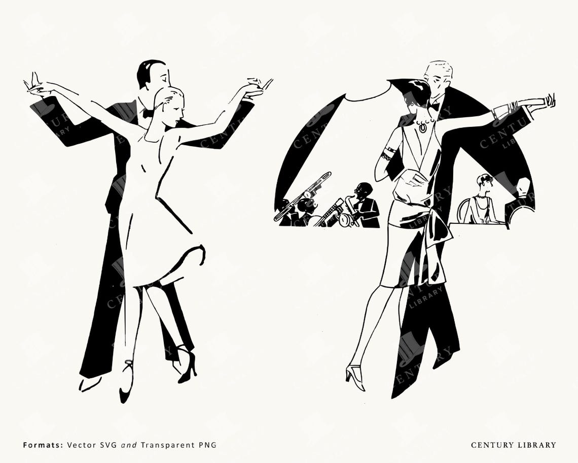 Vintage Ballroom Dance Clipart PNG and SVG - Flapper Era Couples, Swing ...