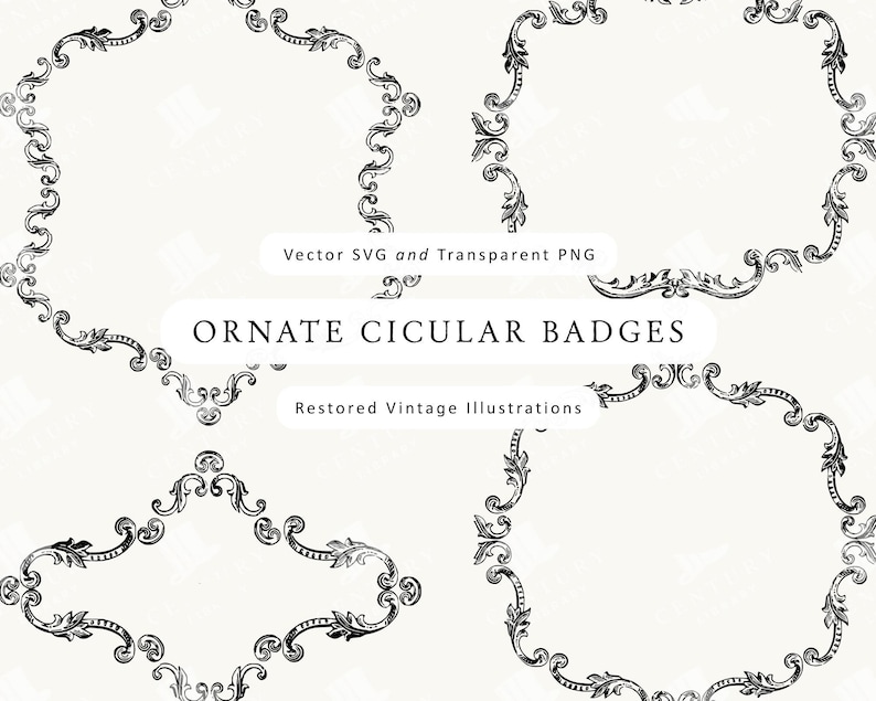 Ornate Scroll Frame Clipart: Vintage Style Borders (PNG, SVG Digital ...