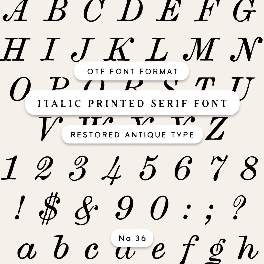 Italic Serif Font, Restored Vintage Typography Alphabet, Installable ...