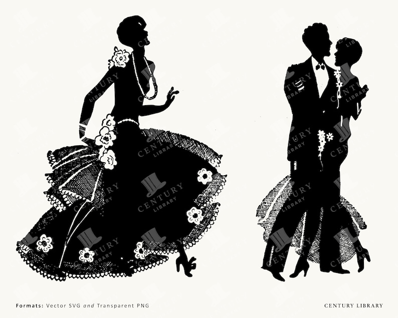 Vintage Ballroom Dance Clipart PNG and SVG - Flapper Era Couples, Swing ...