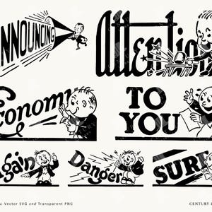 Retro Slogan Clipart: Vintage Cartoon Ad Graphics (PNG & SVG Digital ...