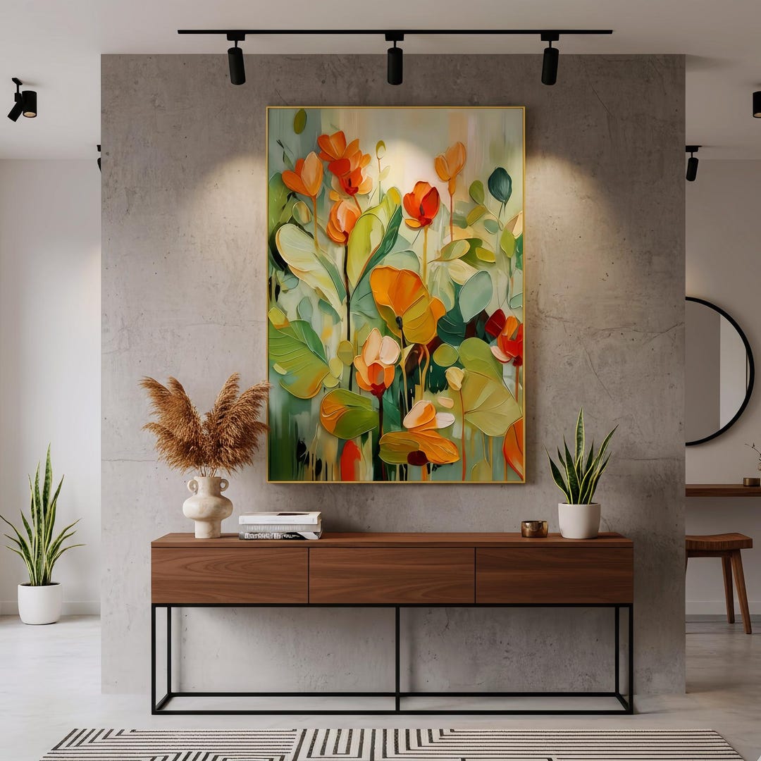 Abstract Orange Flower Textured Painting on Canvas Abstract Floral Art ...