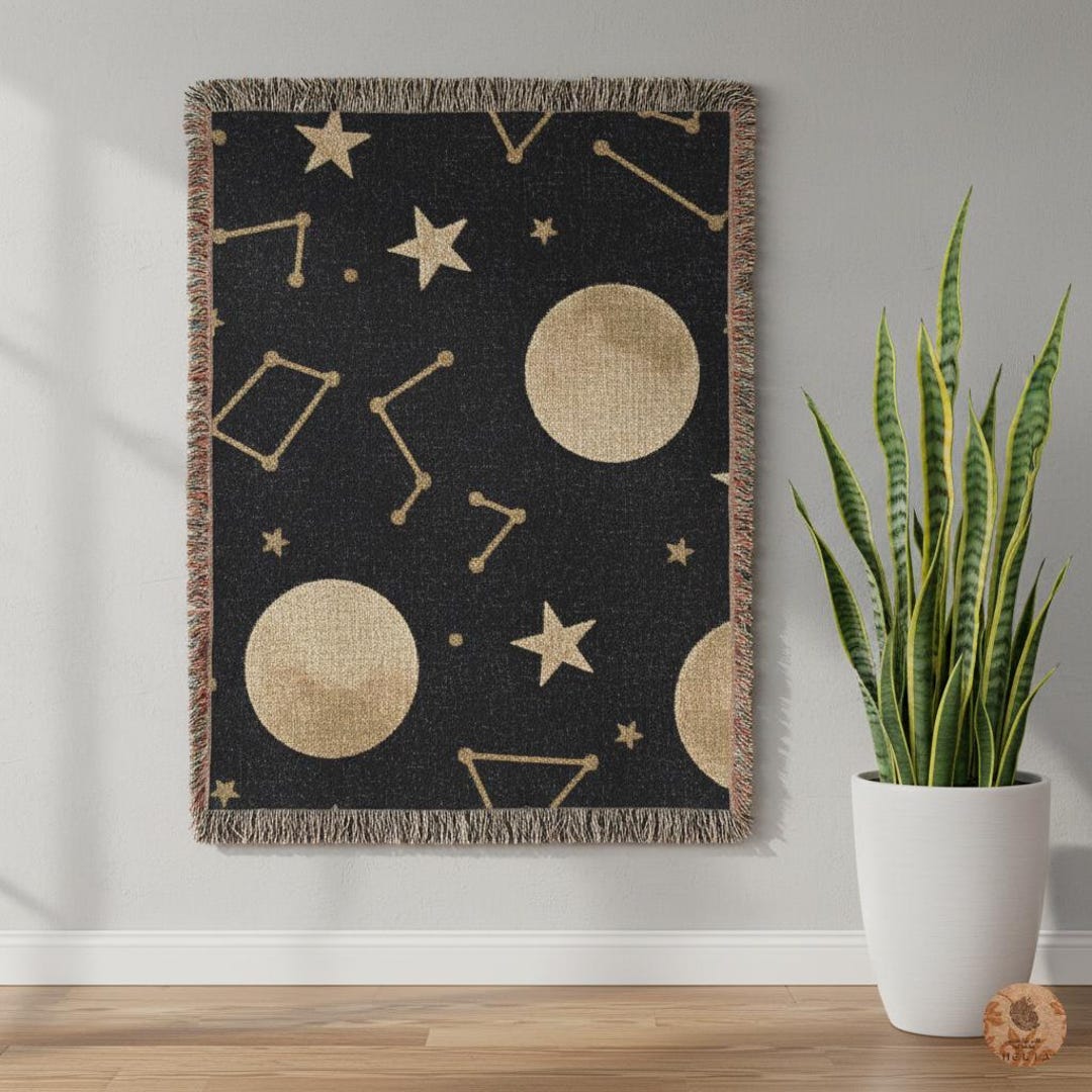 Celestial Constellation Planets Woven Blanket | Moon Stars Space Throw ...