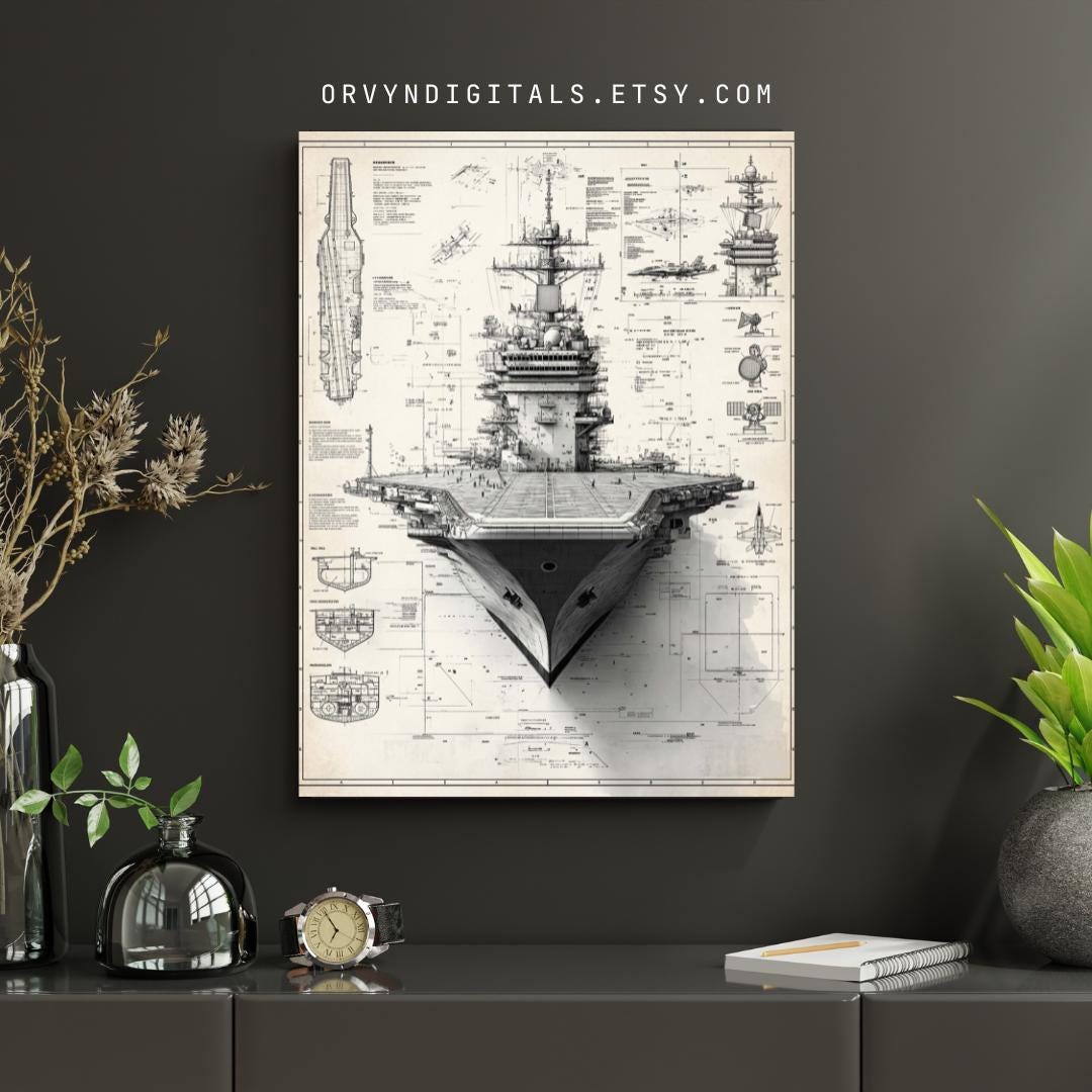 Military Aircraft Carrier Schematic Poster, Aviation Blueprint Art - Etsy