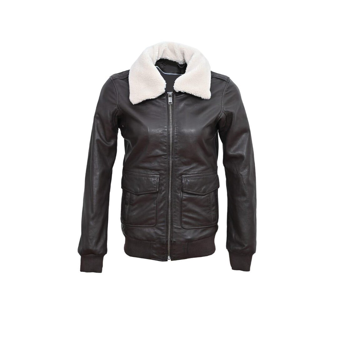 Brown Lambskin Leather Bomber Jacket: Women's Aviator Coat With ...