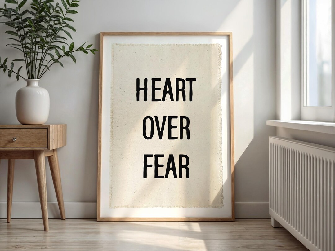 Heart Over Fear Banner, Motivational Vintage Canvas Wall Art, Rustic ...