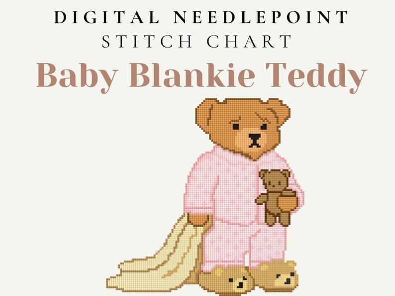 Teddy Bear With Blankie Wearing Pink Pajamas Needlepoint Chart ...