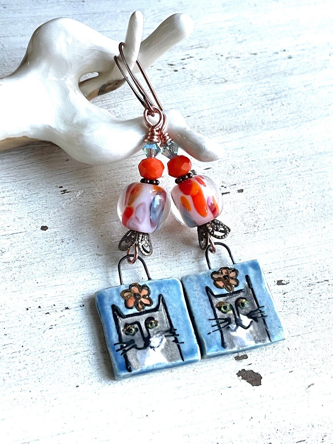 Artisan Ceramic Cat Earrings Sassy Cats OOAK Earrings Animal Earrings ...