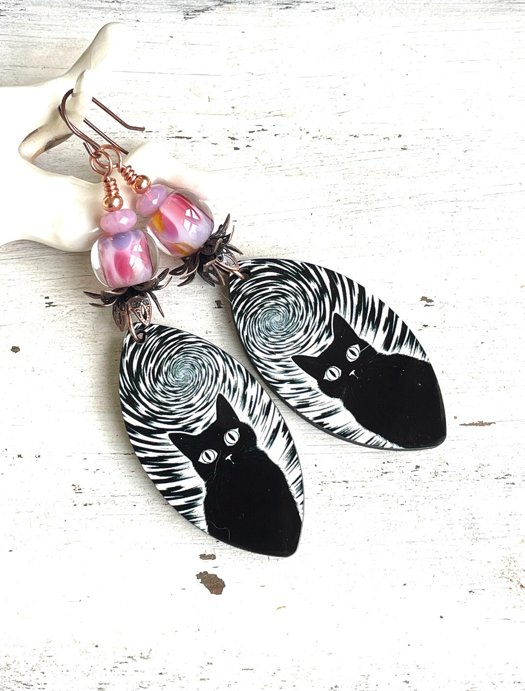 Artisan Black Cat Earrings Hypnotized Cats Spooky Cats Cat Woman ...
