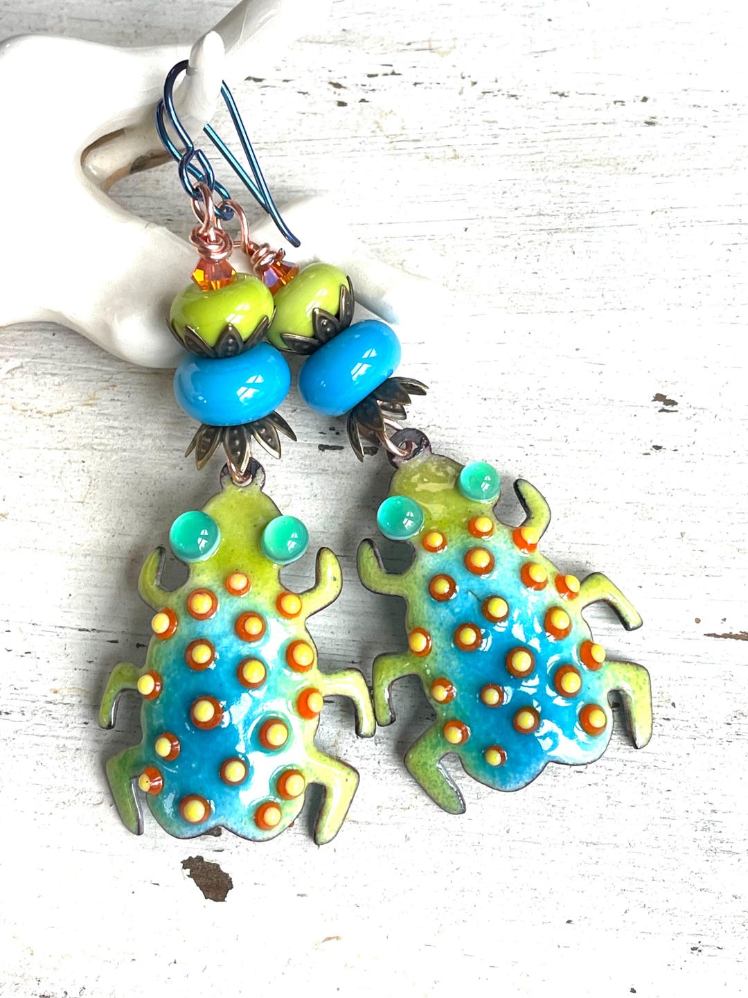 Artisan Enameled Bug Earrings Beetle Earrings Summer Earrings Fun Earrings OOAK Earrings Gifts ...