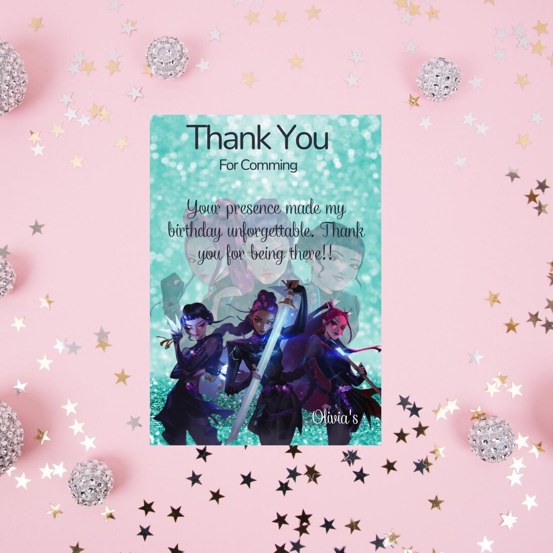 K-pop Demon Hunters Thank You Card | K-pop Birthday Party Thank You ...