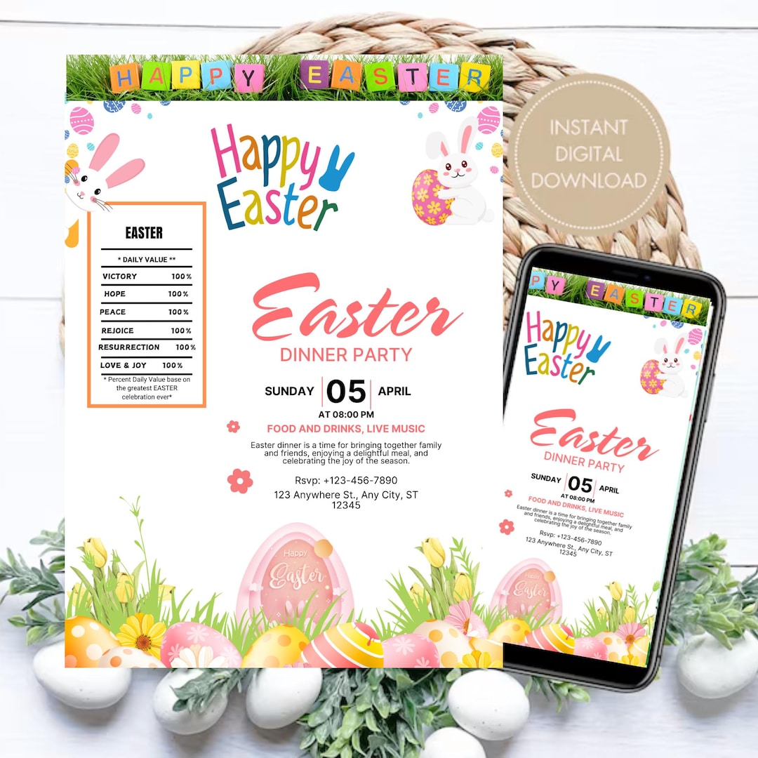 Editable Easter Egg Hunt Invitation Canva Template | Printable Bunny ...