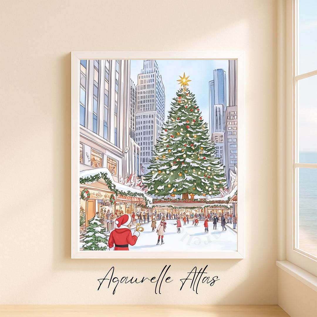 Rockefeller Center Christmas Tree Printable - Festive Watercolor ...