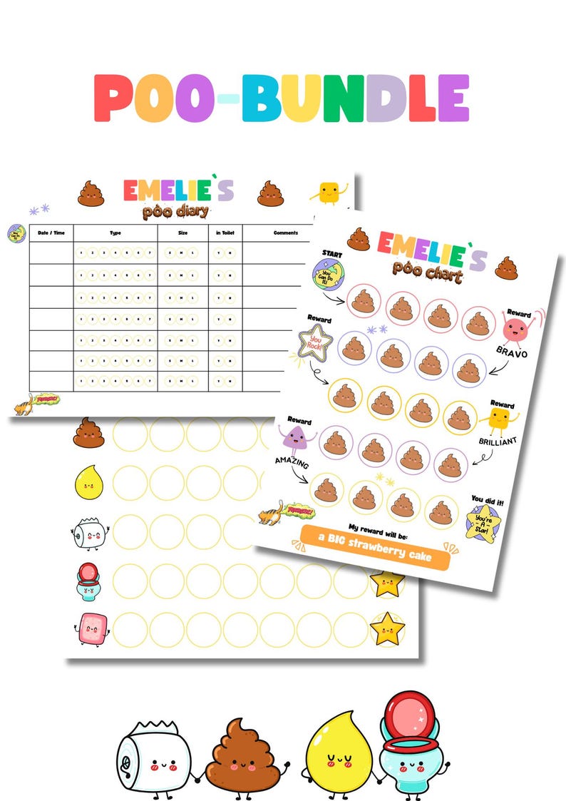 Printable Kids Potty Chart and Poo Diary - Fun Reward Tracker and Stool ...