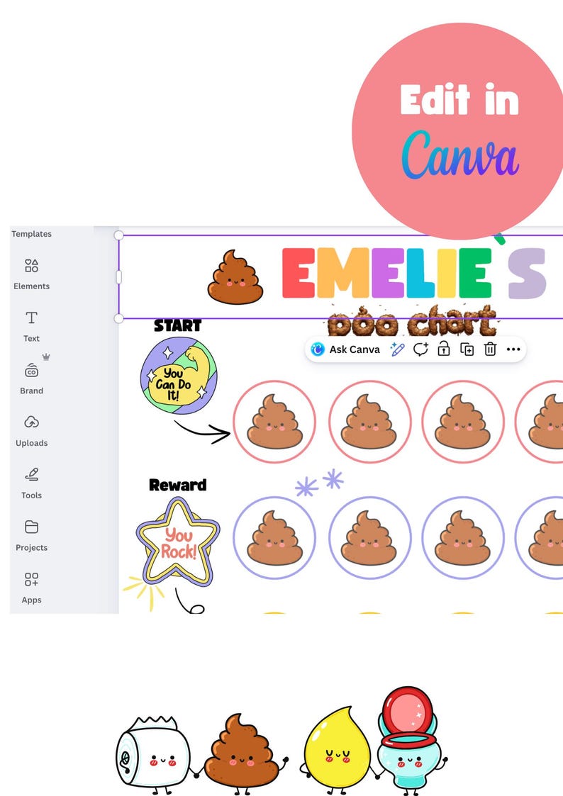 Printable Kids Potty Chart and Poo Diary - Fun Reward Tracker and Stool ...