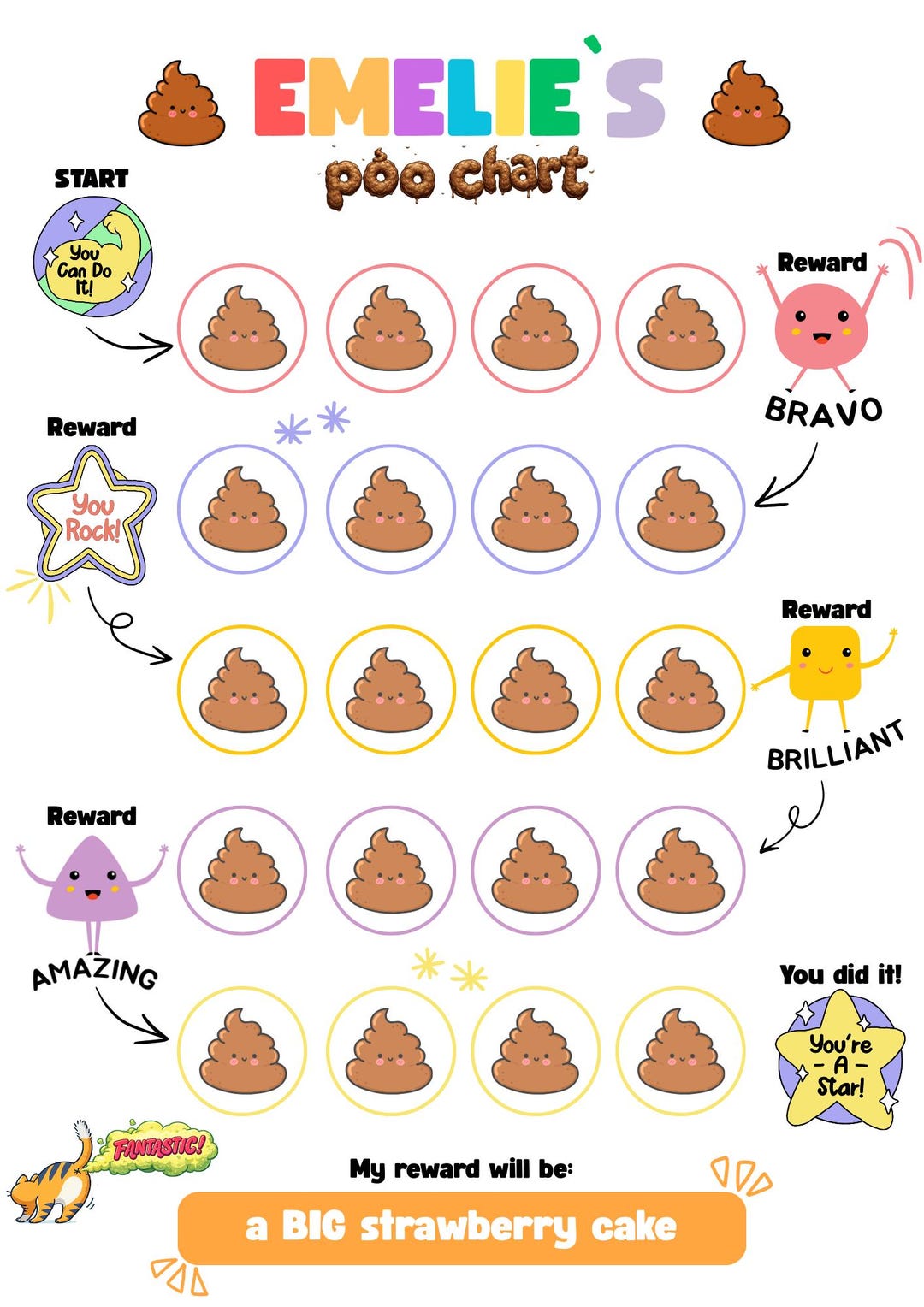 Printable Kids Potty Chart and Poo Diary - Fun Reward Tracker and Stool ...